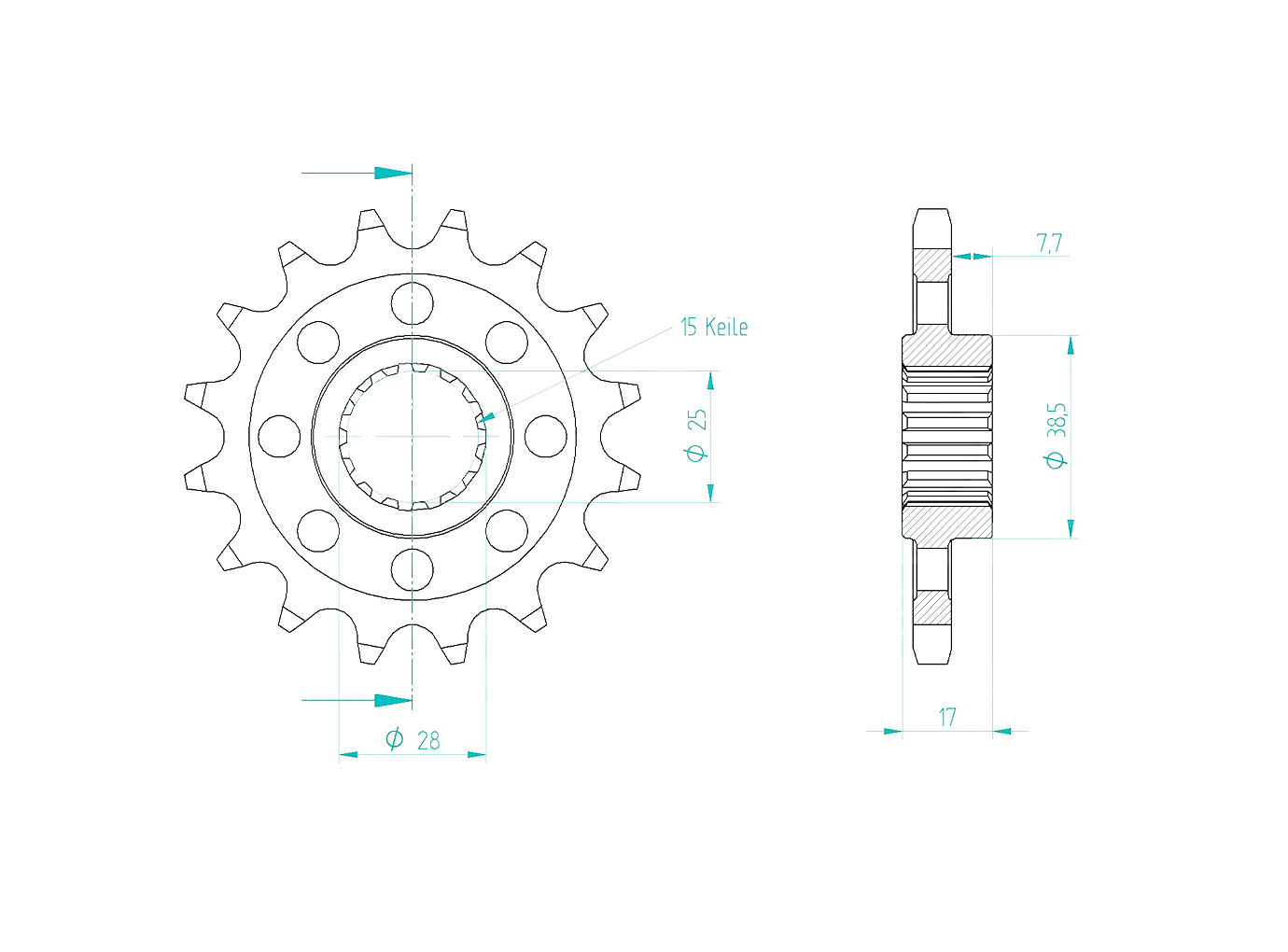 Ritzel, 16 Zähne, Teilung 520 | 23-153-122-16